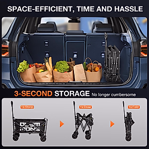 Olymmons Collapsible Folding Wagon Carts 260lbs Weight Capacity Heavy Duty Foldable Utility Wagon Cart with All Terrain Wheels for Camping,Shopping,Grocery,Beach,Garden