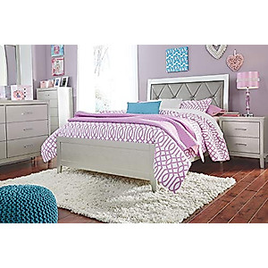 Signature Design by Ashley Olivet Glam 2 Drawer Nightstand with Faux Shagreen Drawer Fronts, Silver