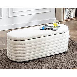 DM Furniture DM-Furniture Storage Ottoman Bench Upholstered Fabric Storage Bench End of Bed Stool with Safety Hinge for Bedroom, Living Room, Entryway (44.5-inch, White) (TN2436)