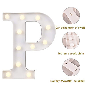 ODISTAR LED Light Up Marquee Letters, Battery Powered Sign Letter 26 Alphabet with Lights for Wedding Engagement Birthday Party Table Decoration bar Christmas Night Home,9’’, White (P)