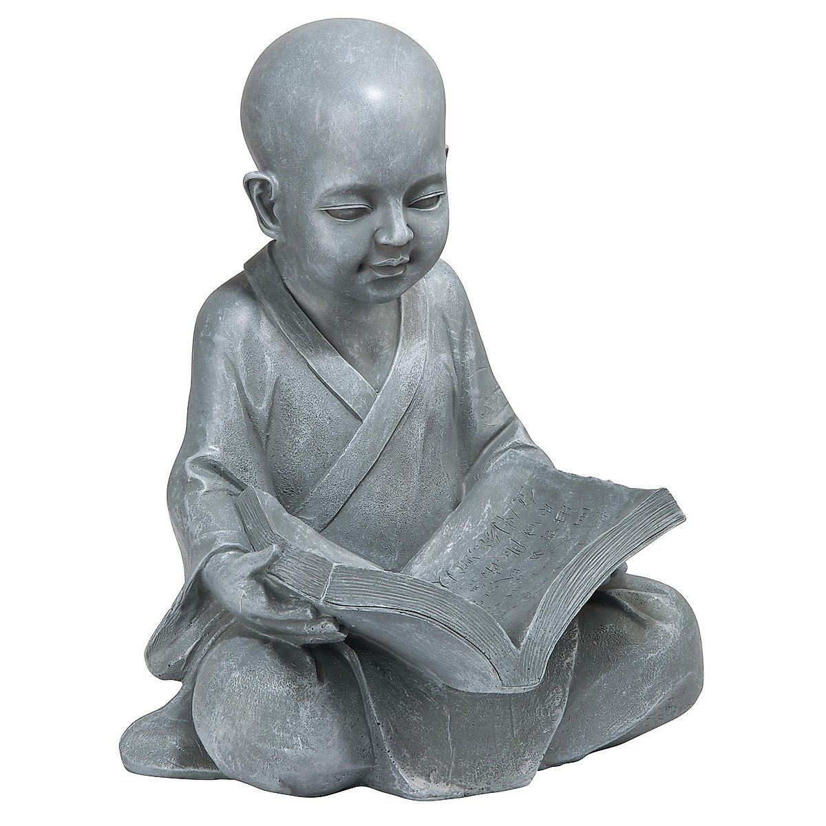 Design Toscano Baby Boy Studying The Five Precepts Asian Decor Garden Statue, 9 inches wide, 12 inches tall, Cast Stone Resin, Gray Stone Finish