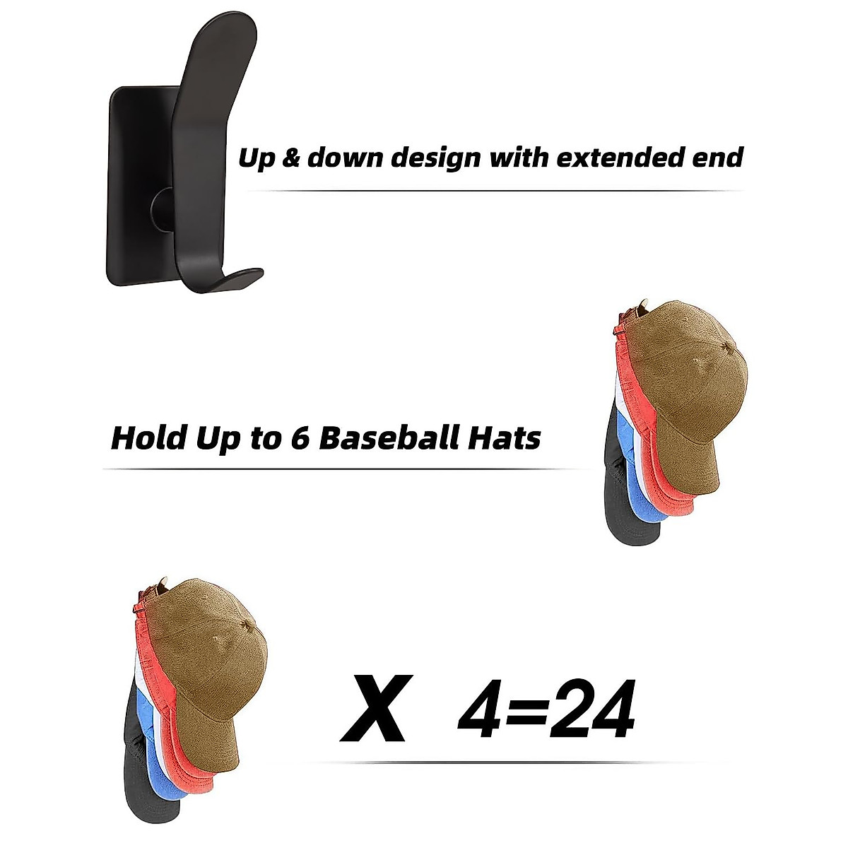 UEMUSI Towel Hooks, Stainless Steel Adhesive Hooks Heavy Duty, 4 Pack Bathroom Hooks for Hanging Towel Coat Hat, Wall Hooks Stick on Bathroom Kitchen and Bedroom, No Drilling Sticky Hooks, Black