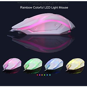 Gaming Keyboard, Gaming Keyboard Colorful LED Illuminated Backlit USB Wired PC Rainbow Anti-Skid Waterproof Design Gaming Keyboard Mouse Set for Desktop, Computer, PC (Color : White)