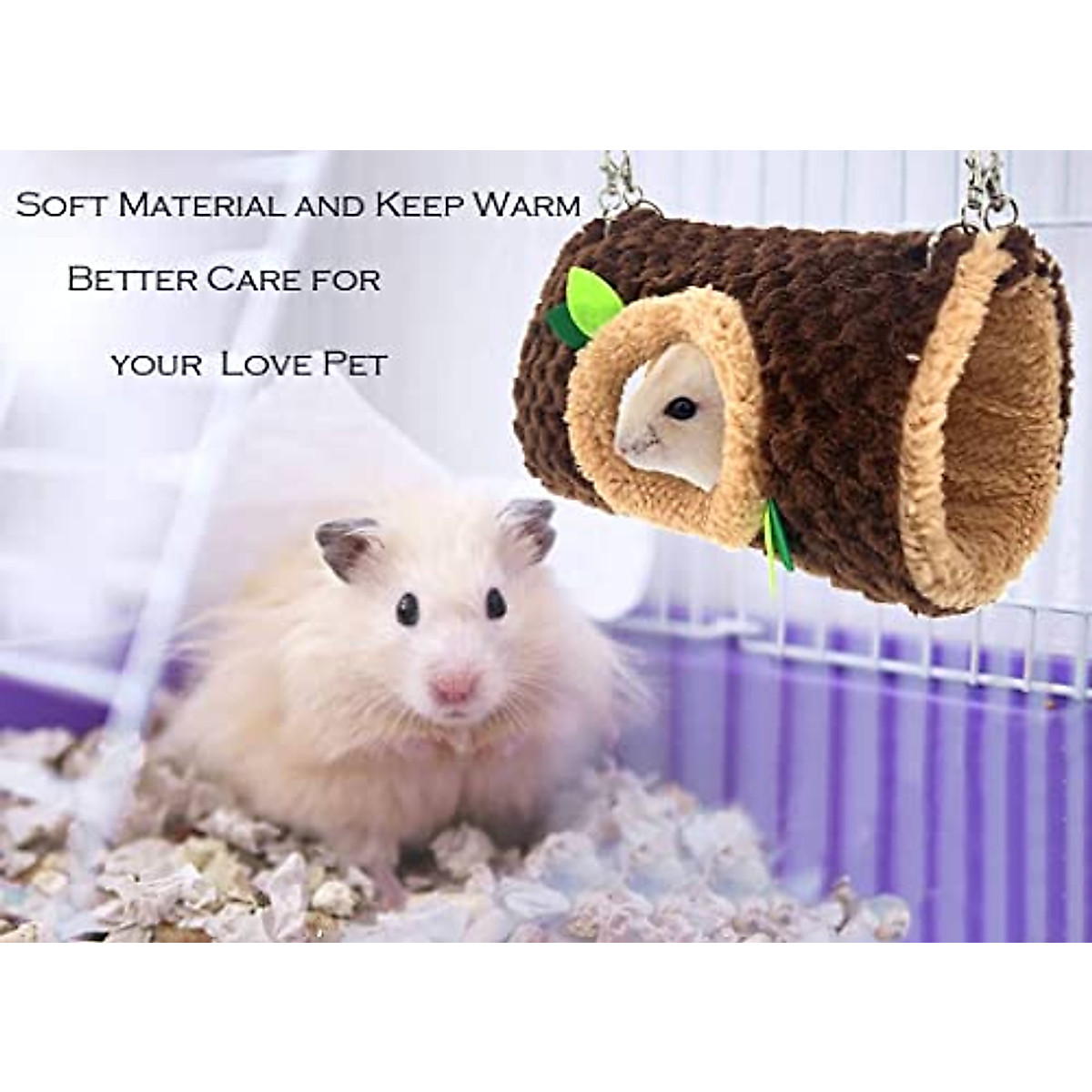 CooShou 2 Pieces Hamster Hammock Hanging Tunnel for Small Animals Hammock Warm Bed House Sleeping Nest Hideout Guinea Pig Hammock Cage for Squirrel Ferret Rat Chincilla
