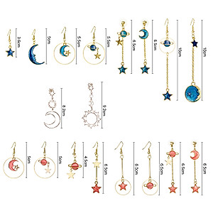 9 Pairs Star Moon Earrings for Women Earth Moon Earrings Dangle Planet Sun Moon Earrings Asymmetric Bohemia Moon Earrings
