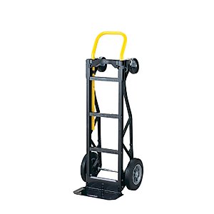 Harper Trucks PGDY8635P 700 lb Capacity Glass Filled Nylon Convertible Hand Truck and Dolly with 10" Flat-Free Solid Rubber Wheels,Black with Yellow Handle