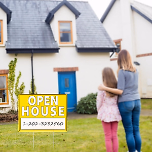 For Rent Sign with Stand Yellow 18" x 14" Double-Sided Corrugated Plastic Yards Signs with Arrow Stickers Metal Stakes for Outdoor Business House Real Estate 3 Pack