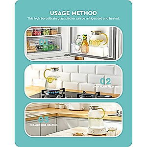 Baffect Water Pitcher, High Borosilicate Glass Jug with Stainless Steel Lid, Leakproof Fridge Door Carafe for Hot or Cold Beverage (1.8 L/63 oz.)