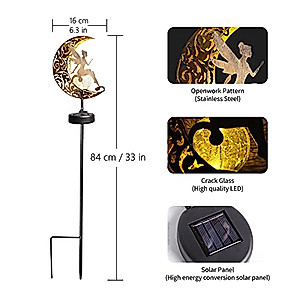 YJFWAL Garden Solar Lights Pathway Stake Lights Moon Fairy Glass Globe with Angel Decor, Outdoor Decorative Lights Waterproof for Walkway, Yard, Lawn, Patio or Courtyard Halloween Decor(Warm White)