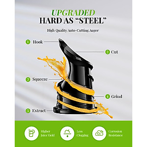 GDOR Cold Press Masticating Juicer Machines, Self Feeding Slow Pure Juicer, 5.3" Extra Feed Chute Fit Whole Vegetable and Fruit, Grey