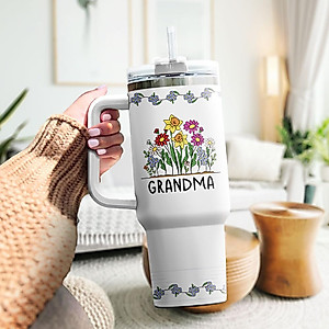 99OWL Grandma Floral Nutrition Facts, For Nana Tumblers Grandmas Cups Great Cup Granny Coffee Handle Water Sippy Flower Women Mom, Tumbler 40 Oz With Handle Lid And Straw, Grandma Gifts
