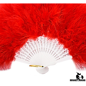 FANSOF.FANS Marabou Feather Hand Fan 45cm, Fancy Dress Wedding Party Favour Gift Outdoor Vintage Dance Photoshoot (Red)