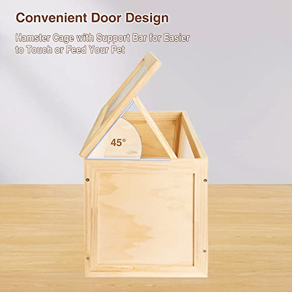 Kaiyopop Hamster Cage Large Wooden Hamster Cages and Habitats, Natural Wooden Hamster House (23.6" L X 15.7" W X 15.7”H) Acrylic Hamster Cage Small Animal Habitat for Rabbits, Guinea Pig, Chinchilla