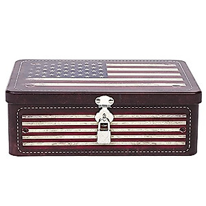 MyGift Decorative Storage Box, Retro Style American Flag Tin Metal Keepsake Box with Lid and Padlock
