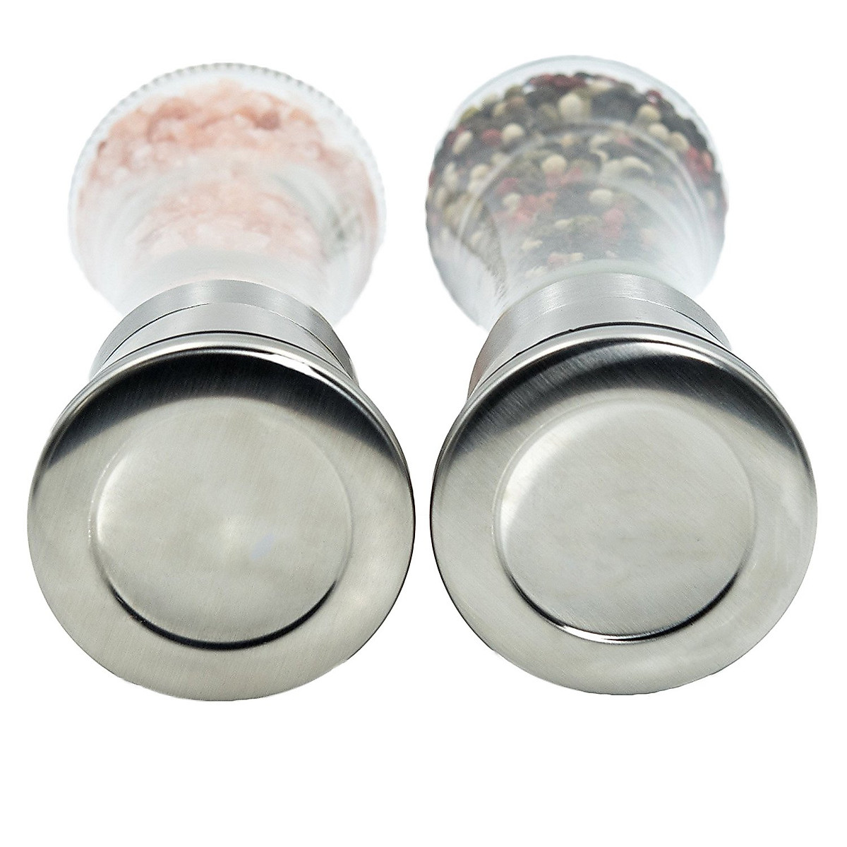 2 PCS Salt and Pepper Grinders Glass Mills Brushed Stainless Steel with Adjustable Ceramic Rotor