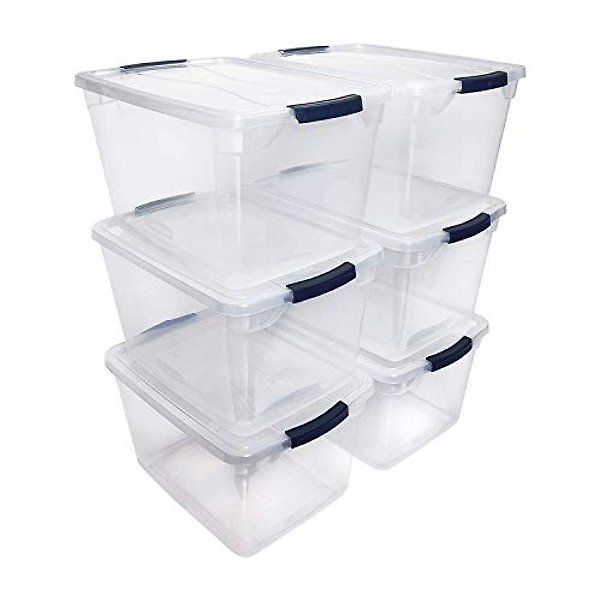 Rubbermaid Cleverstore Home Office Organization (6) 30 Qt & (12) 6 Qt Latching Stackable Plastic Storage Tote Container with Lid, Clear