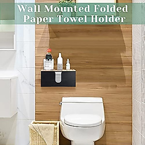 2 Pcs Solid Wood Paper Towel Dispenser Wall Mounted Folded Paper Towel Holder with Lid Countertop Black Napkin Holder for Bathroom C Fold, Z Fold, Trifold Hand Paper Towel Home Kitchen Office Toilet