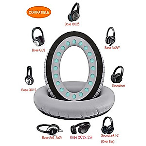 Professional Headphone Replacement Ear Pads for Bose QuietComfort 35 QC 2 15 25 Earpads Cushion for QC2 QC15 QC25 SoundTrue SoundLink Around-Ear Headphones (QC35/35ii, Silver Cushion + Grey Mat)