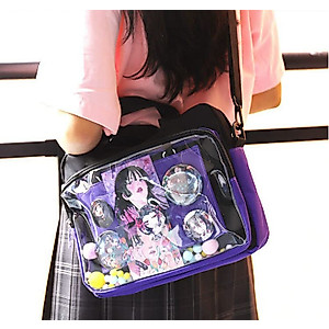 Hipi-shop Ita bag Japanese Color matching Transparent shoulder bag crossbody bag for Anime Lolita Bag DIY Cosplay Display Anime badges handbag (Black)