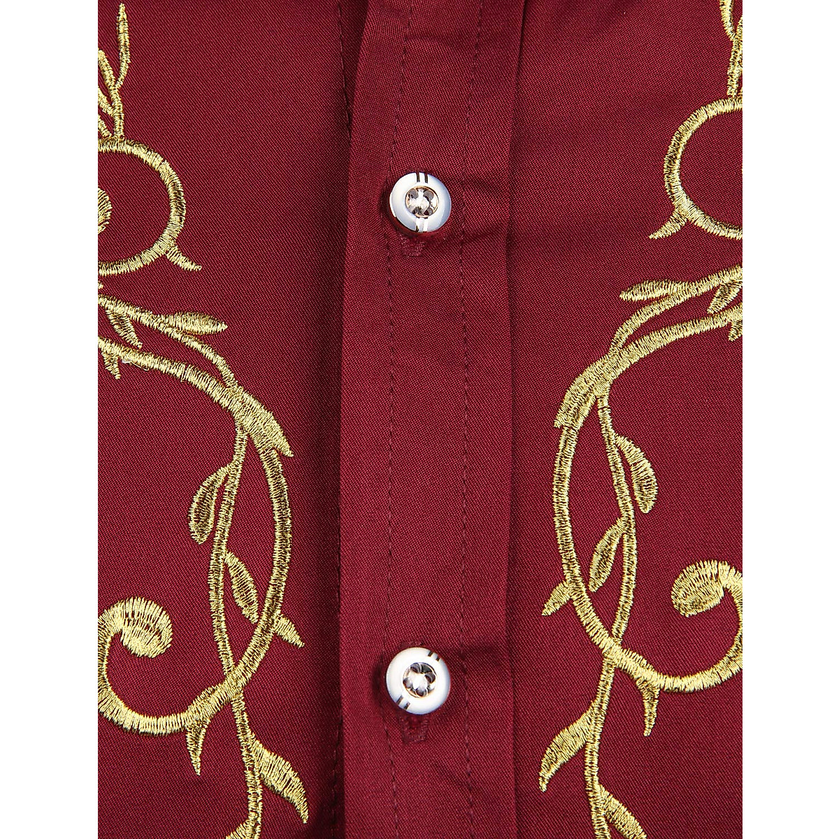 ZEROYAA Mens Hipster Design Golden Floral Embroidery Slim Fit Long Sleeve Mandarin Collar Shirts Tops ZZCL08 Burgundy Large