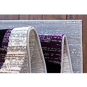 Masada Rugs, Stephanie Collection Area Rug Modern Contemporary Design 1100 Grey White Black Purple (8 Feet X 10 Feet)