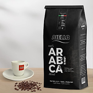 Aiello Caffe Italian Espresso Coffee Beans 2.2 LB Bag Arabica Whole Bean Coffee Blend Freshly Roasted and Blended in Southern Italy