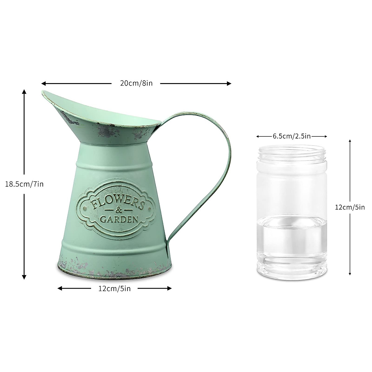 APSOONSELL Shabby Chic Rustic Style Metal Jug Pitcher Flower Vase Watering Can for Home Garden Decoration Large