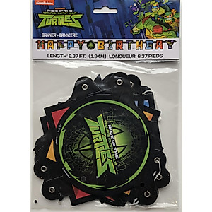 Teenage Mutant Ninja Turtles TMNT Birthday Party Supplies Decoration Bundle Includes 1 Table Cover, Happy Birthday Banner Decoration, 8 Paper Masks, 1 Dinosaur Sticker Sheet
