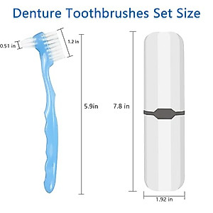 Jrehoor Denture Brush, 2 Pieces False Toothbrush with White Carrying Case, Multi-Layered Bristles Ergonomic Rubber Handle for Fake Teeth Cleaning