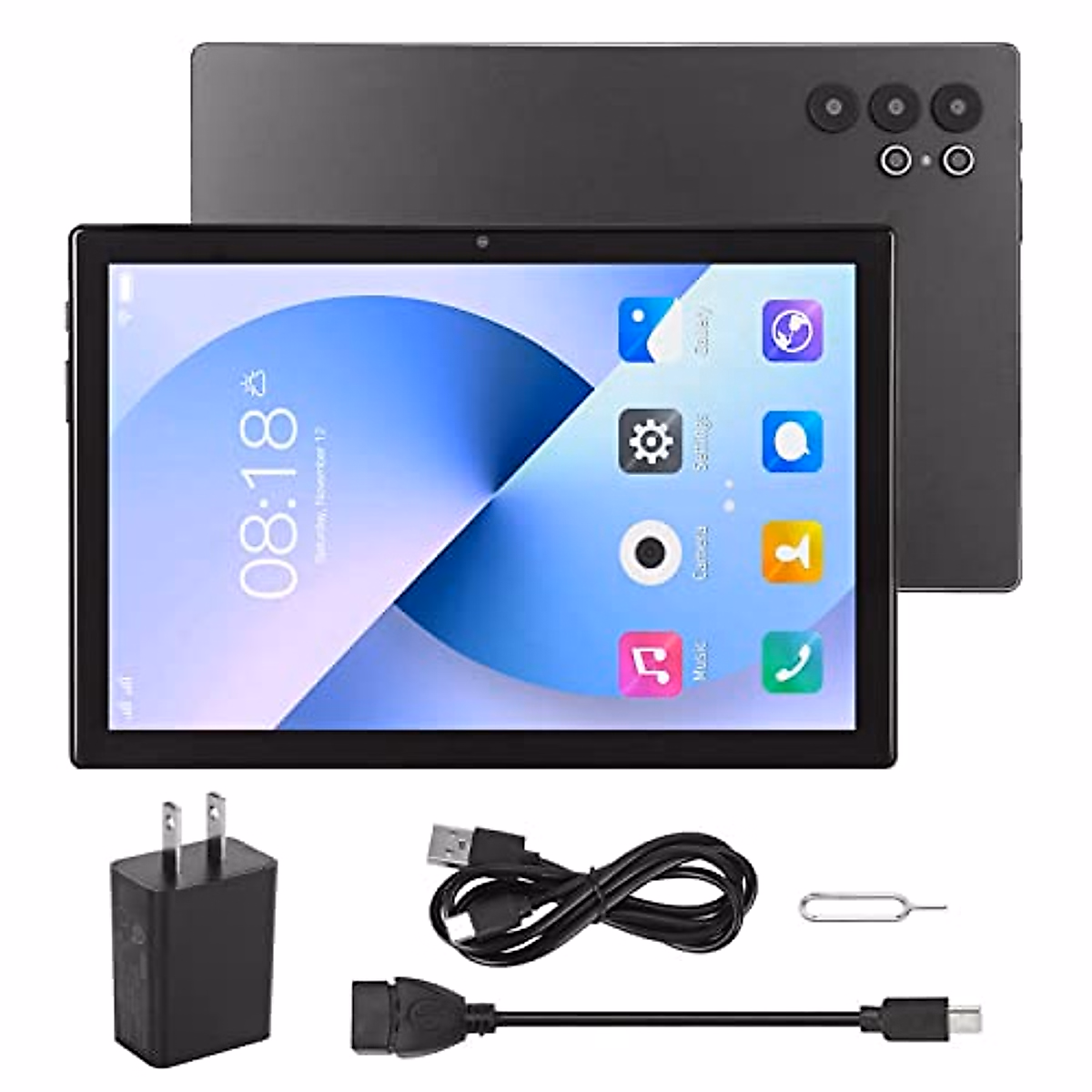 fannay Tablet, 10inch 8MP 24MP Dual Camera 128GB ROM Dual Speaker 100-240V US Plug WiFi Computer Tablet WiFi 8GB RAM for Office (Black)
