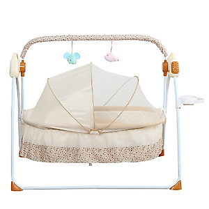 TFCFL Electric Baby Crib Cradle, 0-18 MonthsInfant Bed Auto Swing with Remote Control & Music, 25KG/55LBS Capacity, Foldable Baby Bassinet, Khaki