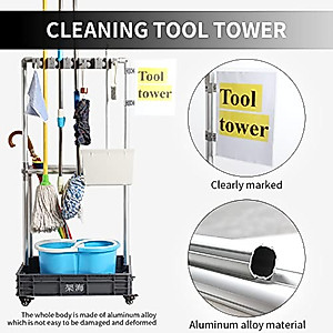 QTJH Cleaning Tool Tower  mop Holder Umbrella Stand，Cleaning Tool Storage Drain Tool Hanger 5S Shadow Board