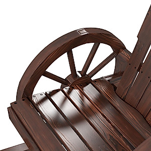 ide·o Outdoor Wood Wagon Bench - with Wheel Armrest Rustic Fir Wooden Patio Lounge Rocker for Patio Garden Country Yard