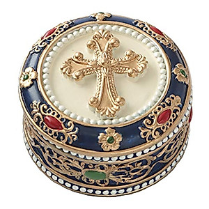 FASHIONCRAFT Golden Cross Rosary Box - 2.75” Trinket Box for Rosary Beads, Keepsakes, Small Jewelry and Mementos