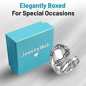 JewelryWeb - 925 Sterling Silver Oxidized Spoon Ring - Adjustable Sterling Silver Ring for Women - Boho Ring - Statement Ring - Handmade Wrap Ring