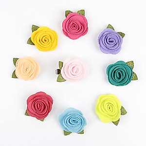 JKJF 20 Pcs Felt Rosette with Leaf Felt Rose Flowers Fabric Flowers for DIY Crafts Hair Accessories Wedding Decor - 20 Colors