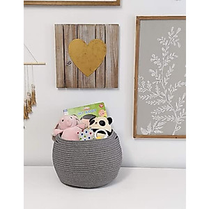Goodpick Cute Round Basket Cotton Rope Basket Woven Towel Basket Bathroom Small Dog Toy&Cat Toy Basket Storage Basket for Children Corner Plant Basket Shelf Indoor, Gray, 10"D x 8.3"H