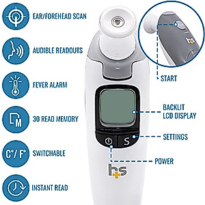 HealthSmart Talking Infrared Ear & Forehead Thermometer, No Probe Covers Needed, FSA & HSA Eligible, Visual Fever Alarm, Audio Readings in English & Spanish, Instant Scan