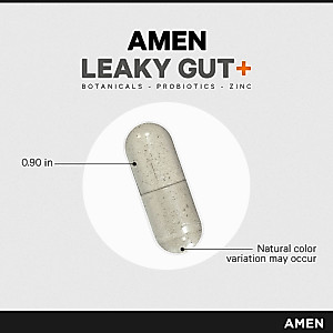 Amen Leaky Gut Supplements - Advanced Formula with Bioavailable L Glutamine, Zinc, Turmeric, Licorice Root - Bowel and Stomach Probiotics & Fermented Prebiotics - Vegan, Non-GMO - 90 Capsules