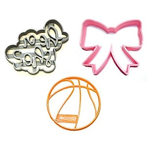 BASKETBALLS OR BOWS GENDER REVEAL BABY SHOWER SET OF 3 COOKIE CUTTERS MADE IN USA PR1197