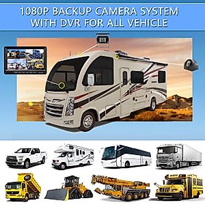 RV Backup Camera System with 7'' Quad Split 1080P Monitor for Truck Trailer Semi Camper Bus & 4 AHD Rear Side View Camera with DVR Record Function IP69 Waterproof Night Vision Avoid Blind Spot DOUXURY