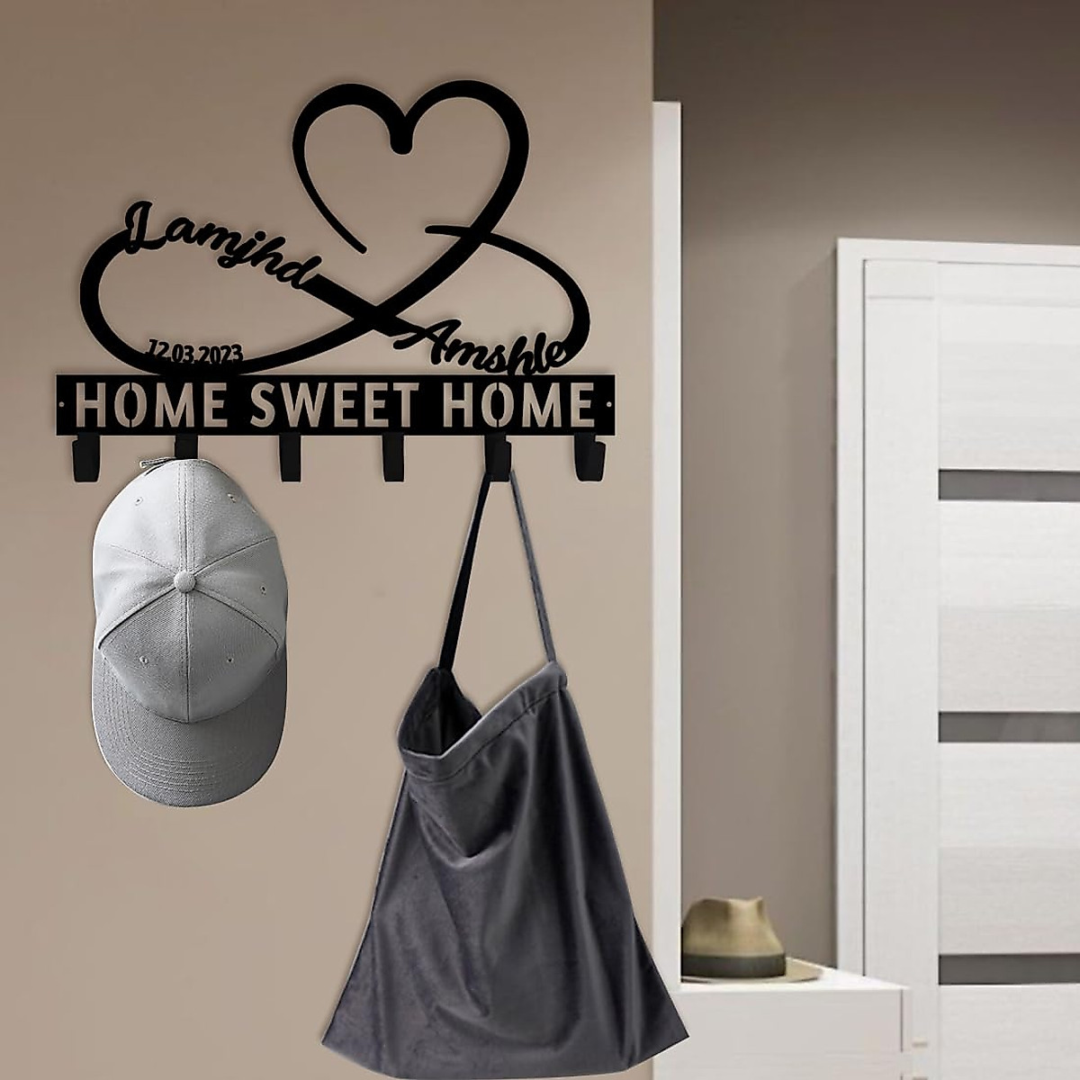 Personalized Key Holder for Wall, Custom Metal Infinity Heart Key Hooks with Name, Key Rack Organizer Wall Decorative for Entryway Doorway Hallway, Room Entrance Décor (Infinity-2)