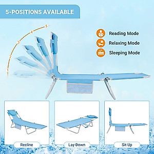 #WEJOY 2 Pack Beach Chaise Lounge Outdoor Lounge Chair with Face Hole Tanning Chair Lightweight Folding Reclining Beach Chair+Removable Pillow for Sunbathing,Patio,Indoor，Pool,Lawn,Backyard