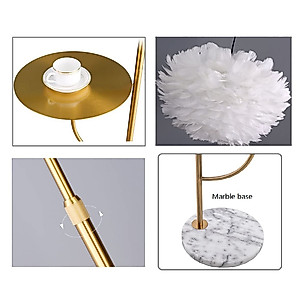 Surpars House White Feather Floor Lamp with Table,Great Floor Light Height Adjustable (Gold)