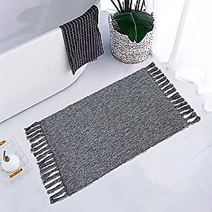 JE JOUE Boho Bathroom Rug 2'x3' Black，Hand Woven Tassel Solid Color Area Rug, Washable Bedroom Runner mat for Laundry Kitchen Outdoor Bathroom Dorm entryway