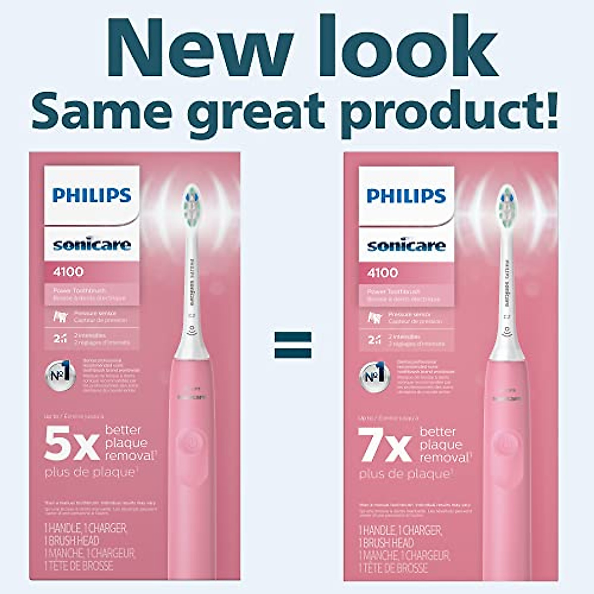 Philips Sonicare 4100 Rechargeable Electric Toothbrush, with Pressure Sensor, 2 Intensity Settings, SmarTimer and QuadPacer, 14-Day Battery Life, Deep Pink, Model HX3681/26