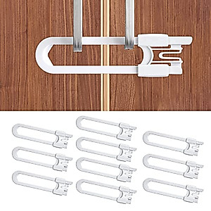 10 Pack Baby Sliding Cabinet Locks - Vmaisi Adjustable U Shaped Child Safety Locks,Childproof Latches for Kitchen Bathroom Storage Cupboards Doors, Handles and Knobs White (10)