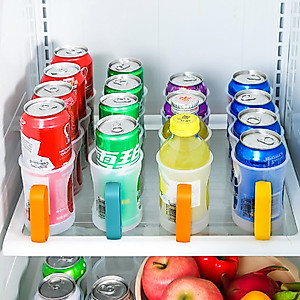 KNONAP Portable Soda Can Organizer for Refrigerator,Drink Organizer for Fridge,Beer Can Holder, Fridge Storage Sliding Rack with Handles (Orange)