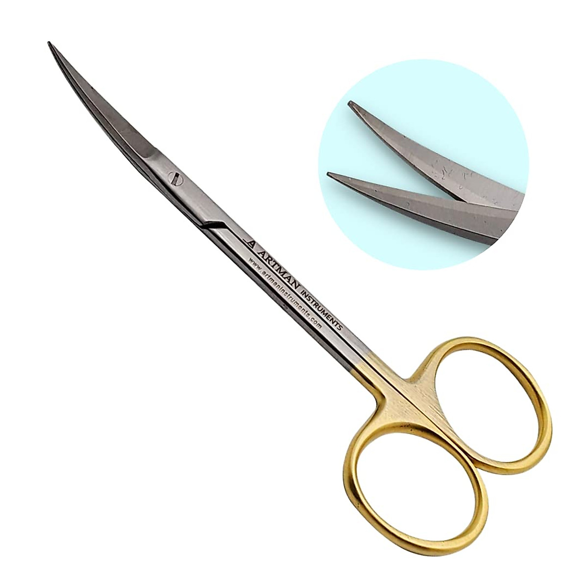 Scissors Curved 5 inches with tungsten carbide inserts Gold Plated handle extra sharp ARTMAN BRAND