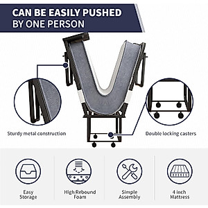 ijuicy Folding Bed,75" x 38" Rollaway Bed with 5" Upgraded Thickness Mattress for Adults,High Rebound Foam Filling,Folding Bed with Storage Cover,Steel Frame w/4 Movable and Lockable Wheels,Headboard